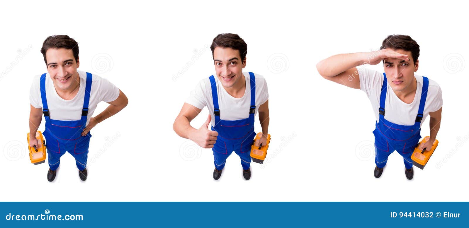 The Funny Repairman with Tools Isolated on White Stock Photo - Image of ...