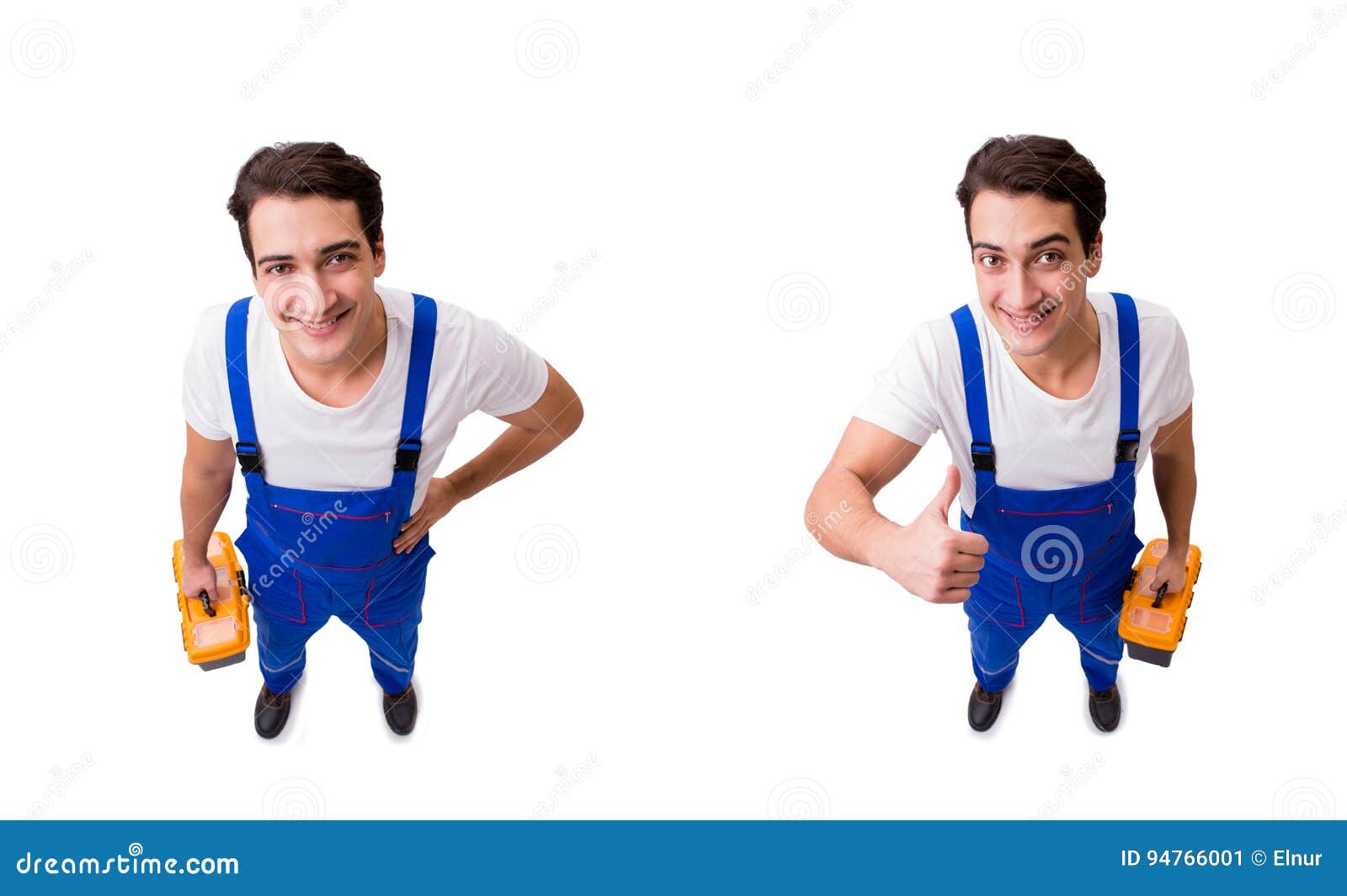 The Funny Repairman with Tools Isolated on White Stock Image - Image of ...