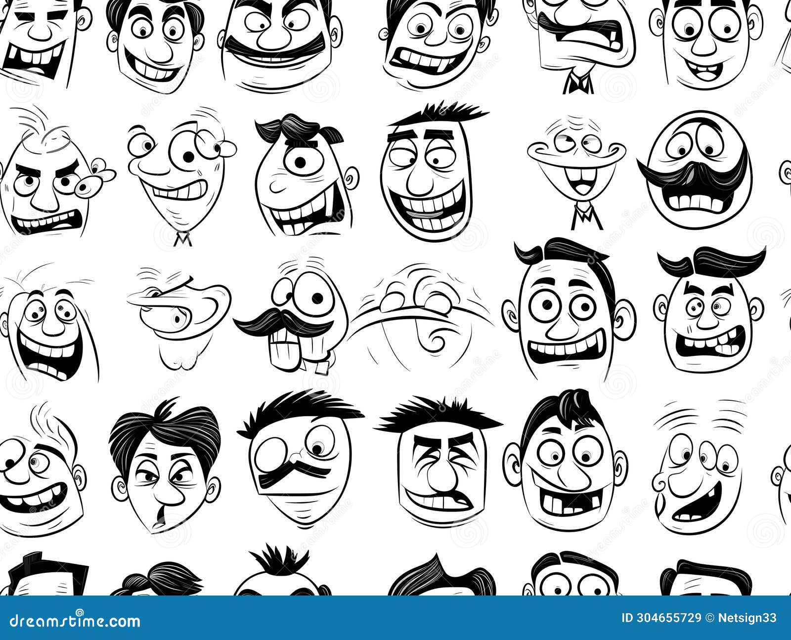 Funny Retro Cartoon Character Faces, a Seamless Pattern of Cartoon ...