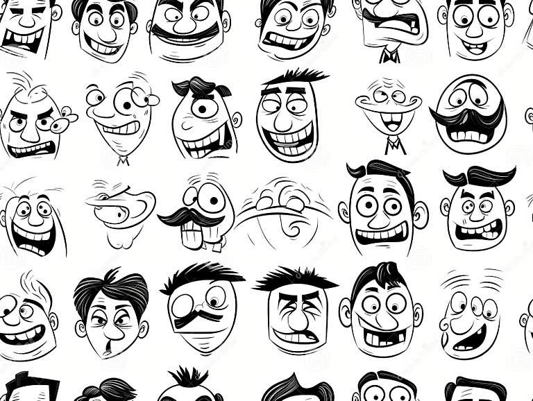 Funny Retro Cartoon Character Faces, a Seamless Pattern of Cartoon ...