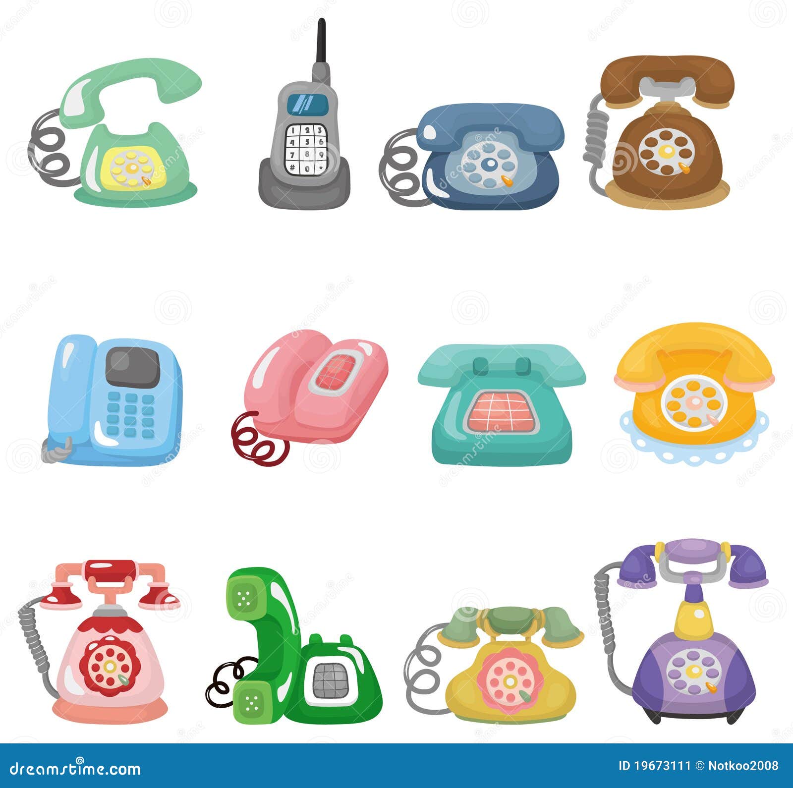 Funny Retro Cartoon Phone Icon Set Stock Vector - Illustration of comic ...