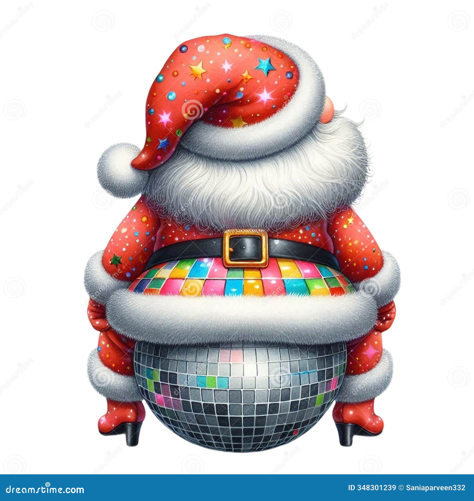 Funny Retro Disco Ball Santa Claus Back View Stock Illustration ...