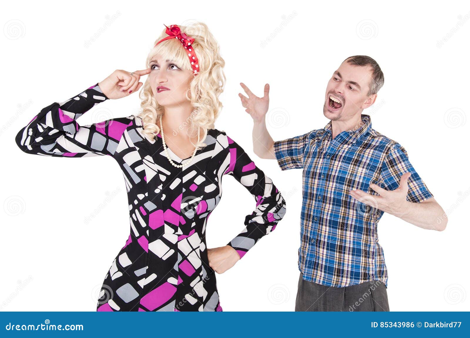 Funny Retro Family Couple with Relationship Problem Stock Photo - Image ...