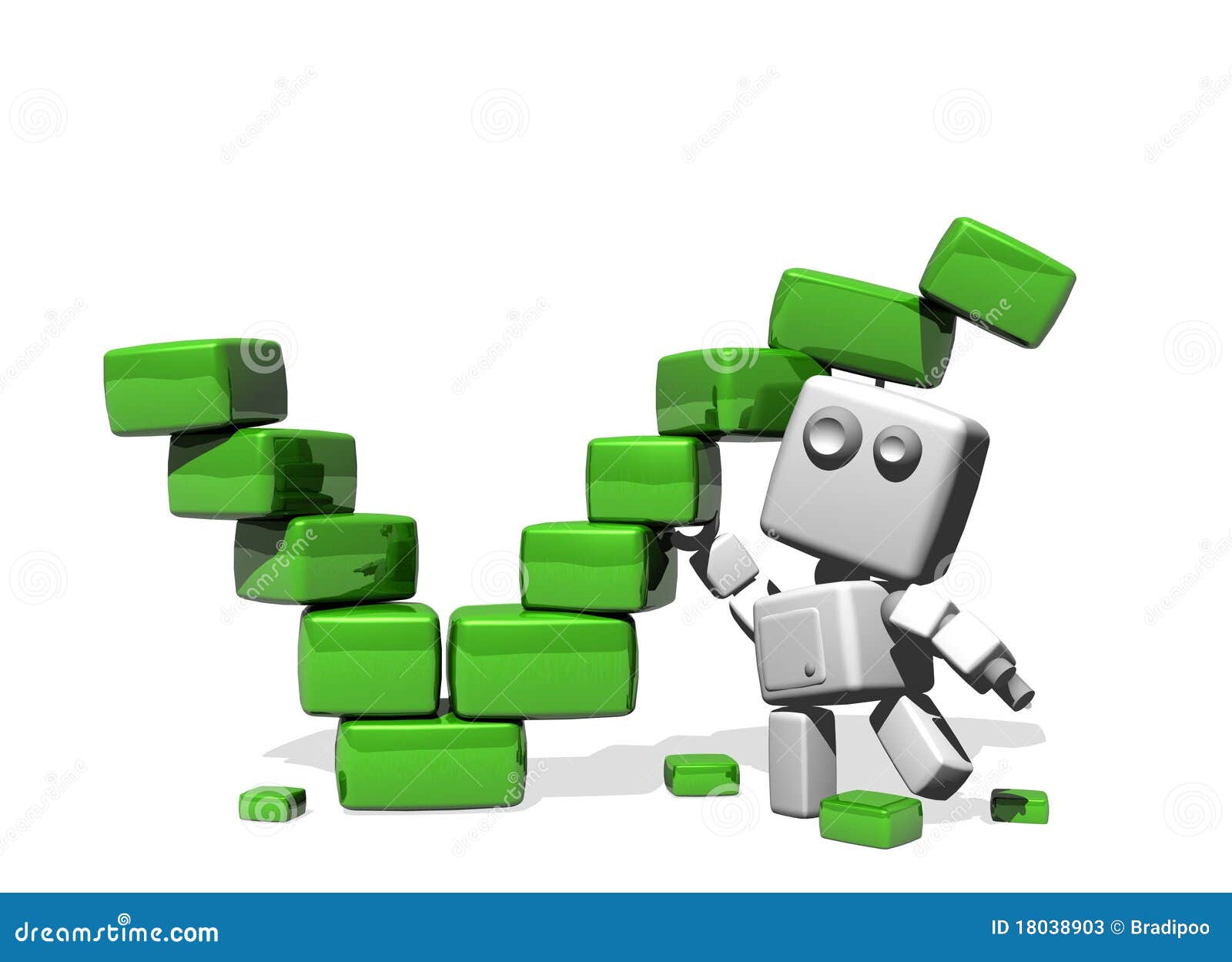 Funny Robot Building A Green Tick. Royalty-Free Stock Photography ...