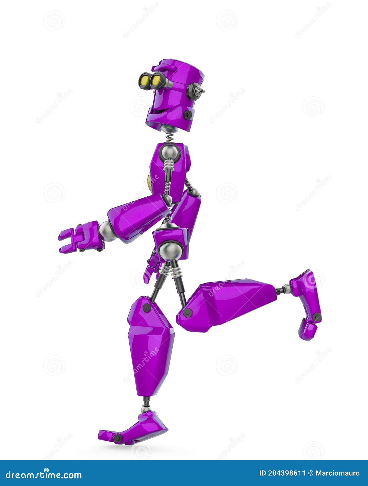 Funny Robot Cartoon Jogging in Front in a White Background Stock ...