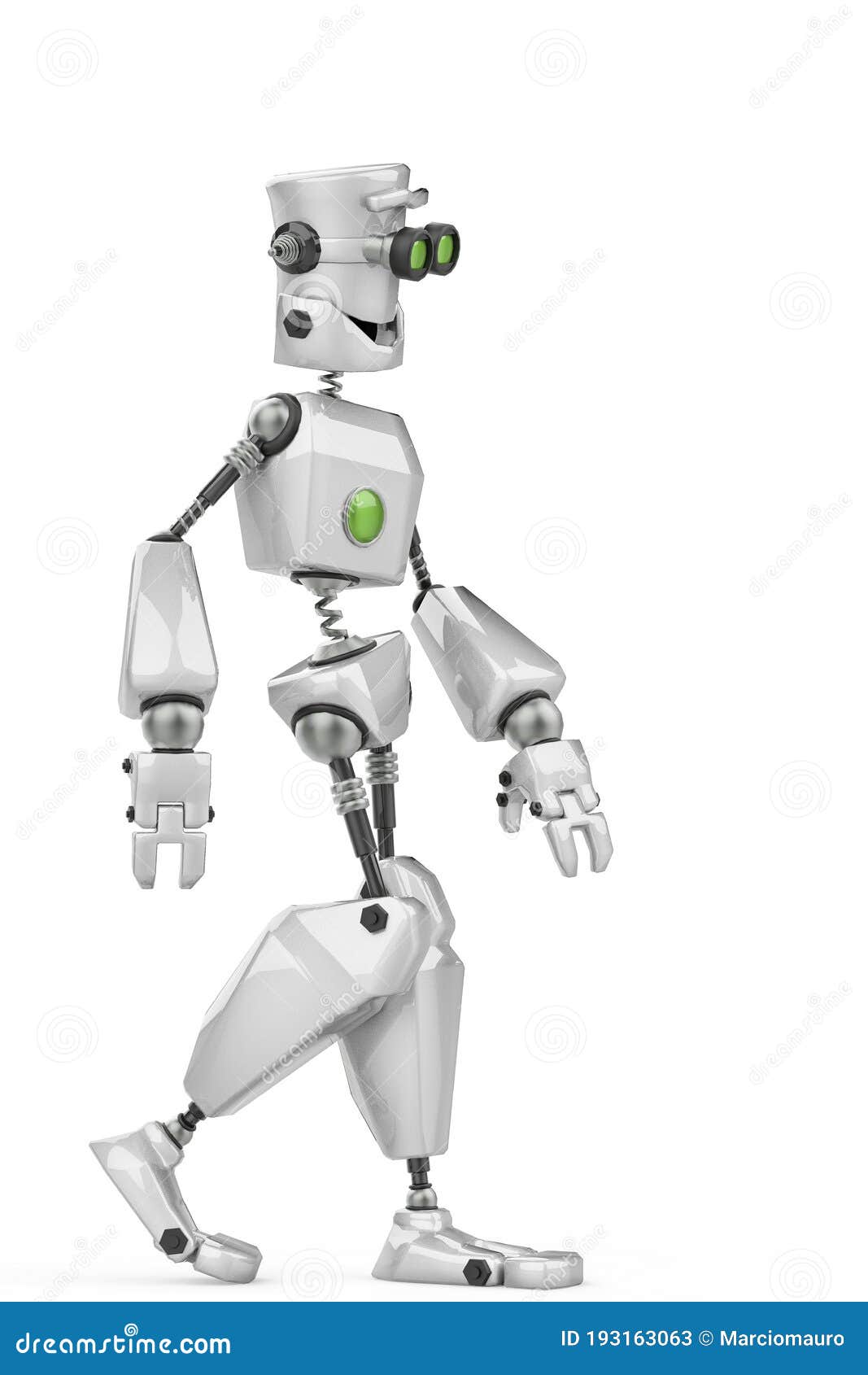 Funny Robot Cartoon Just Walking in a White Background Stock ...