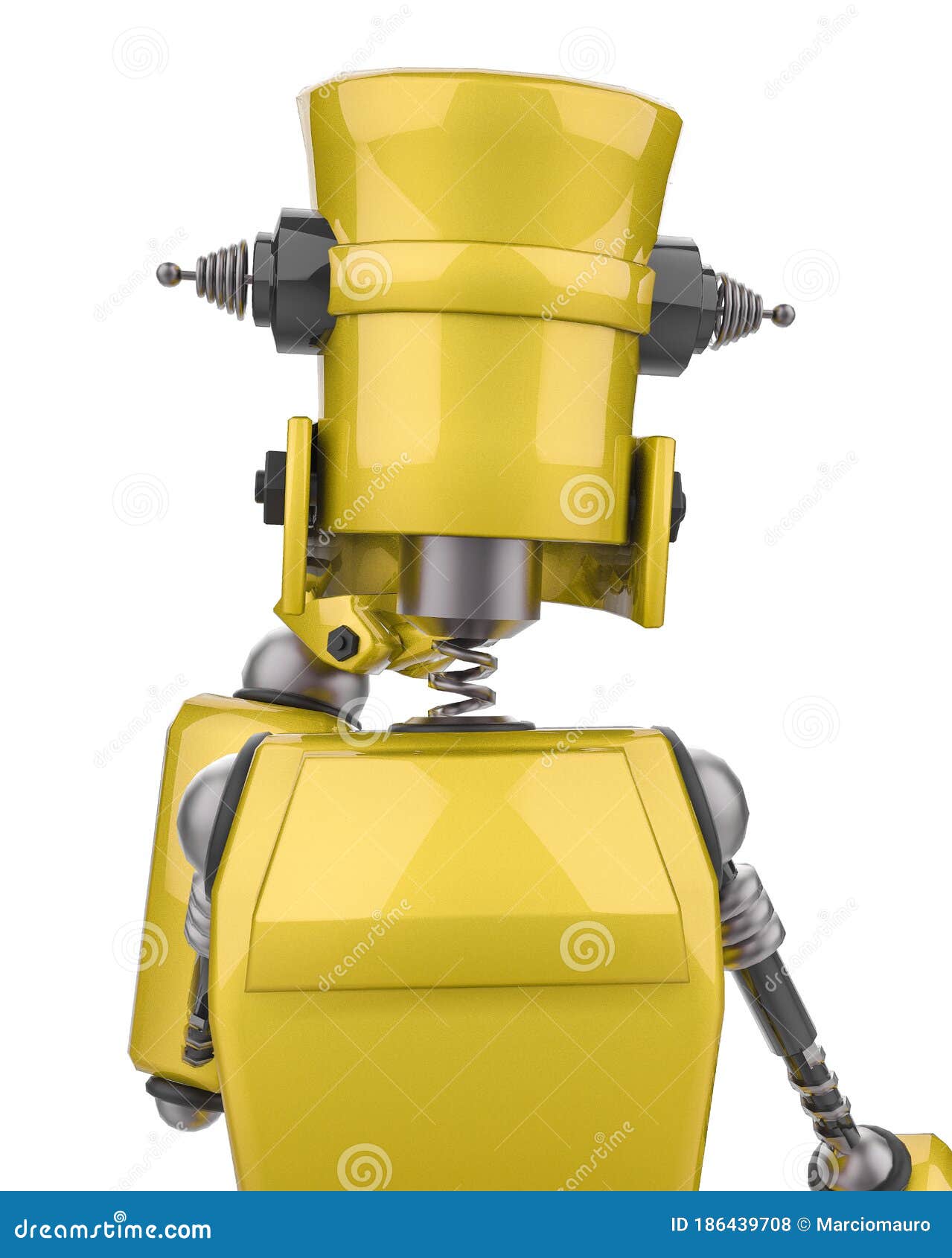 Funny Robot Cartoon in a White Background Rear View Stock Illustration ...