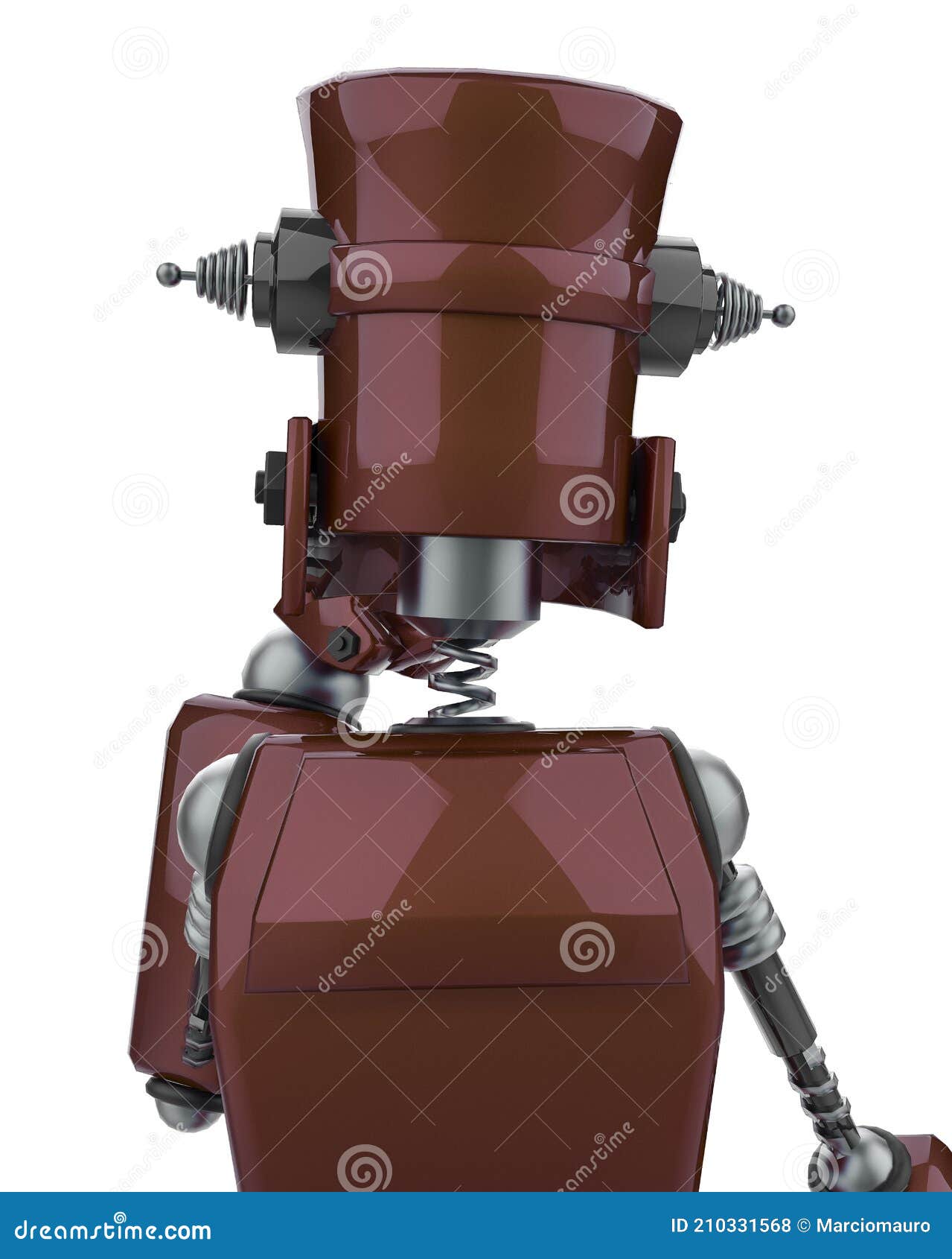 Funny Robot Cartoon in a White Background Rear View Stock Illustration ...