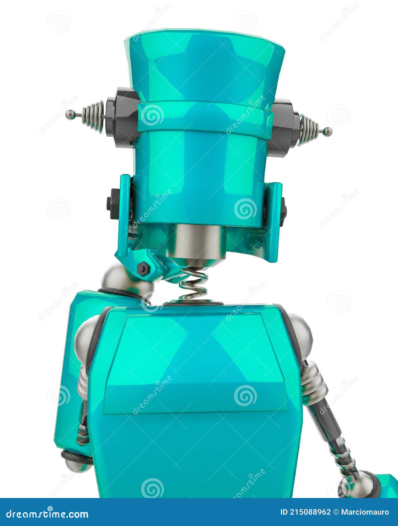 Funny Robot Cartoon in a White Background Rear View Stock Illustration ...