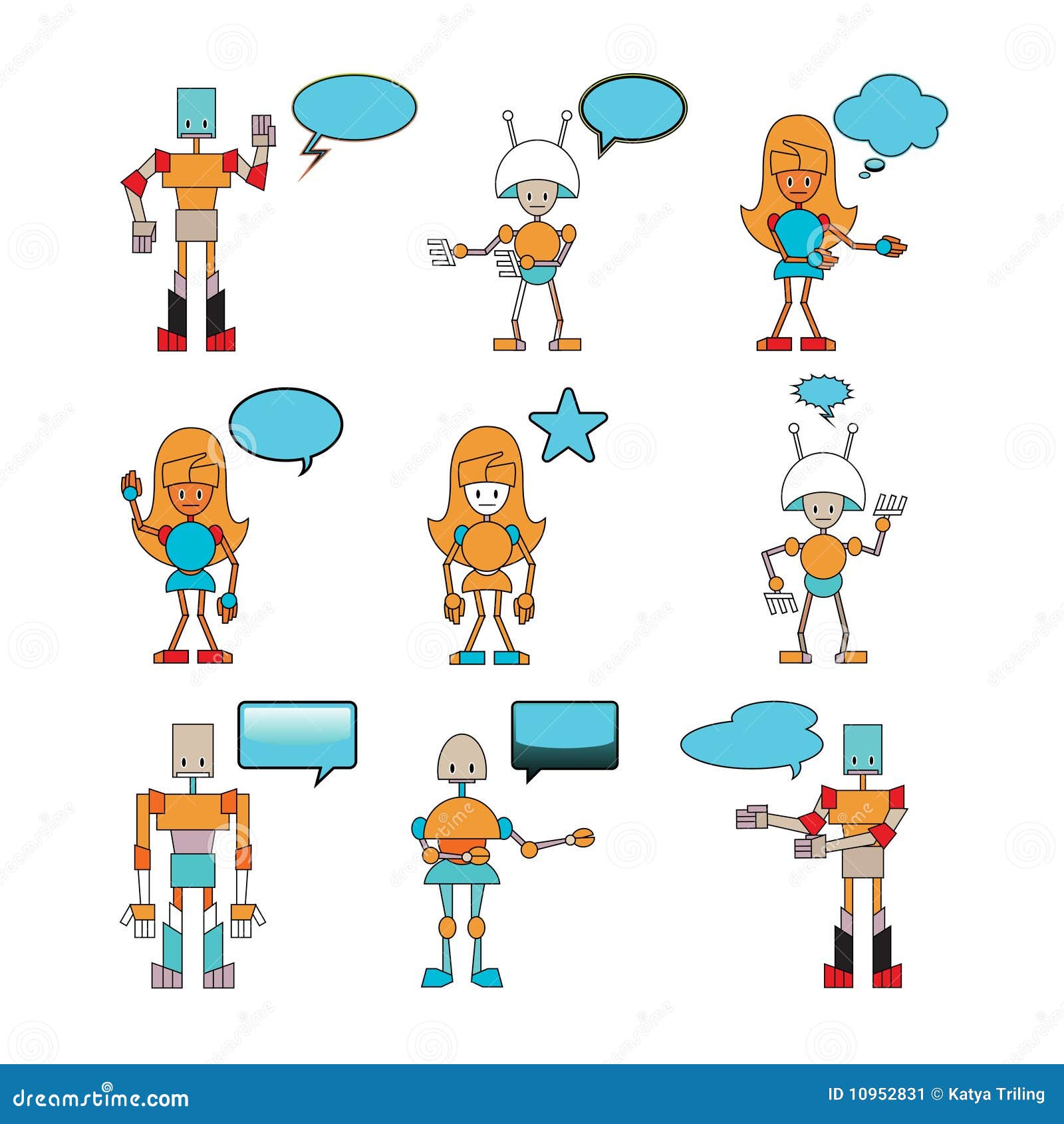 Funny Robots Decorated with Comics Bubbles Stock Vector - Illustration ...