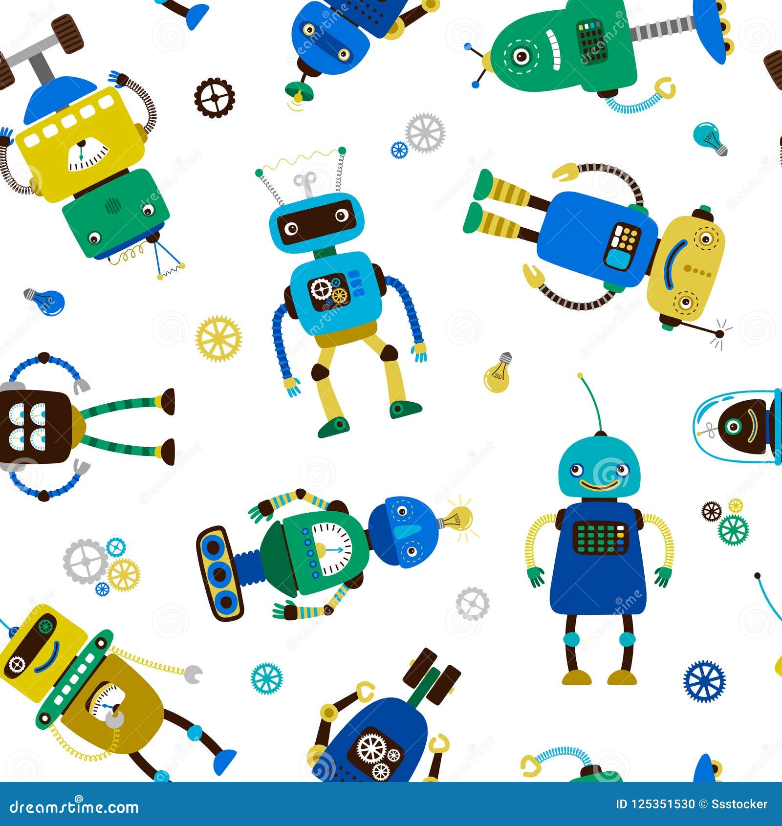 Funny robots pattern stock vector. Illustration of character - 125351530
