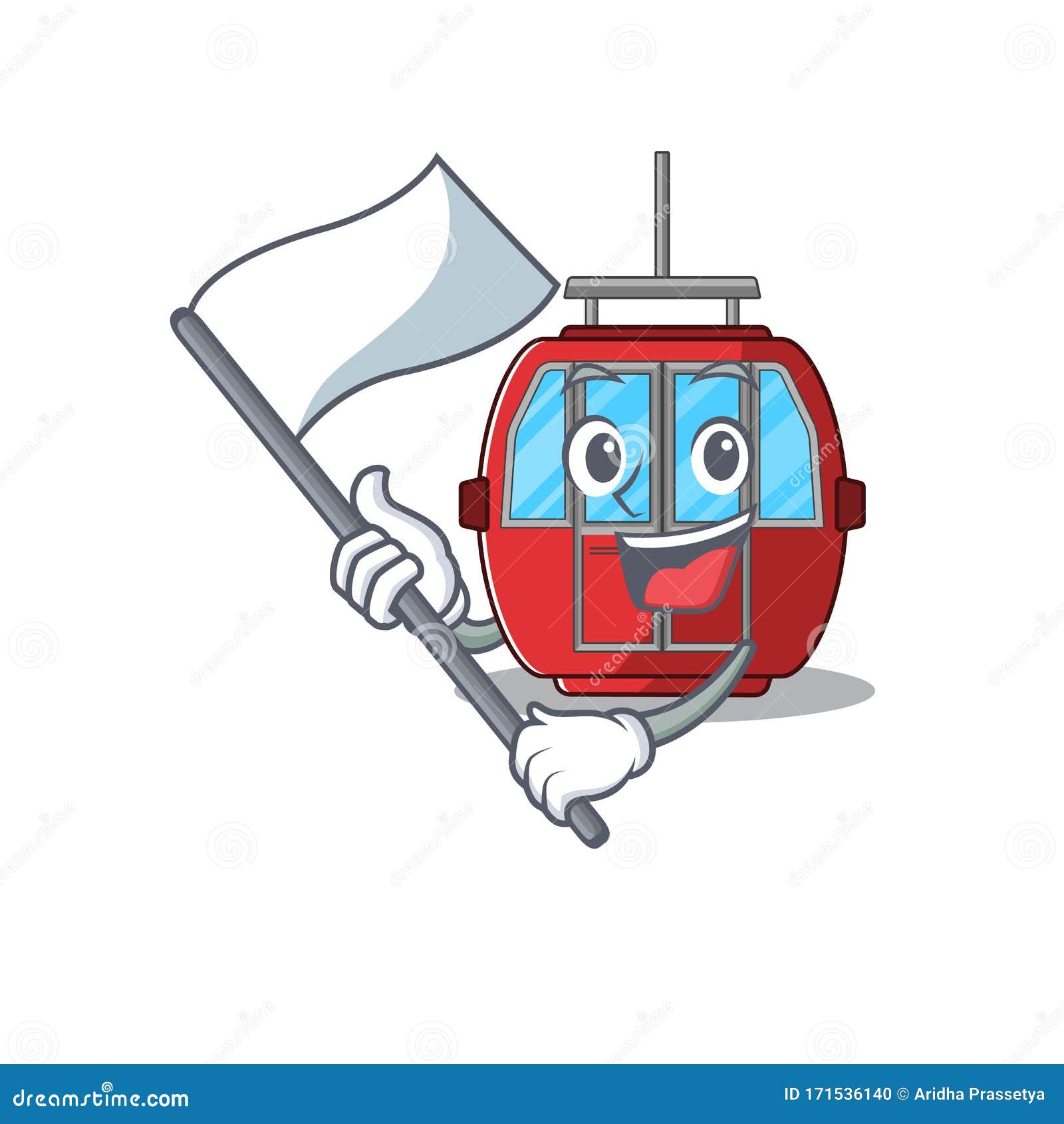 Funny Ropeway Cartoon Character Style Holding a Standing Flag Stock ...