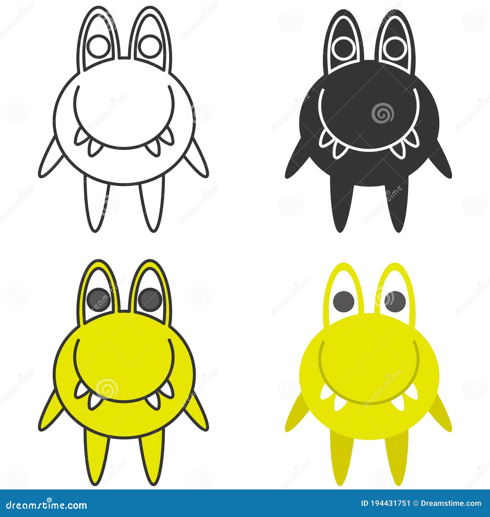 Funny Round Monster in Different Styles. Stock Vector - Illustration of ...