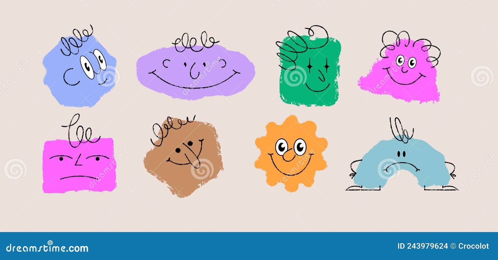 Funny and Sad Figures of Random Geometric Shapes with Texture Shabby ...