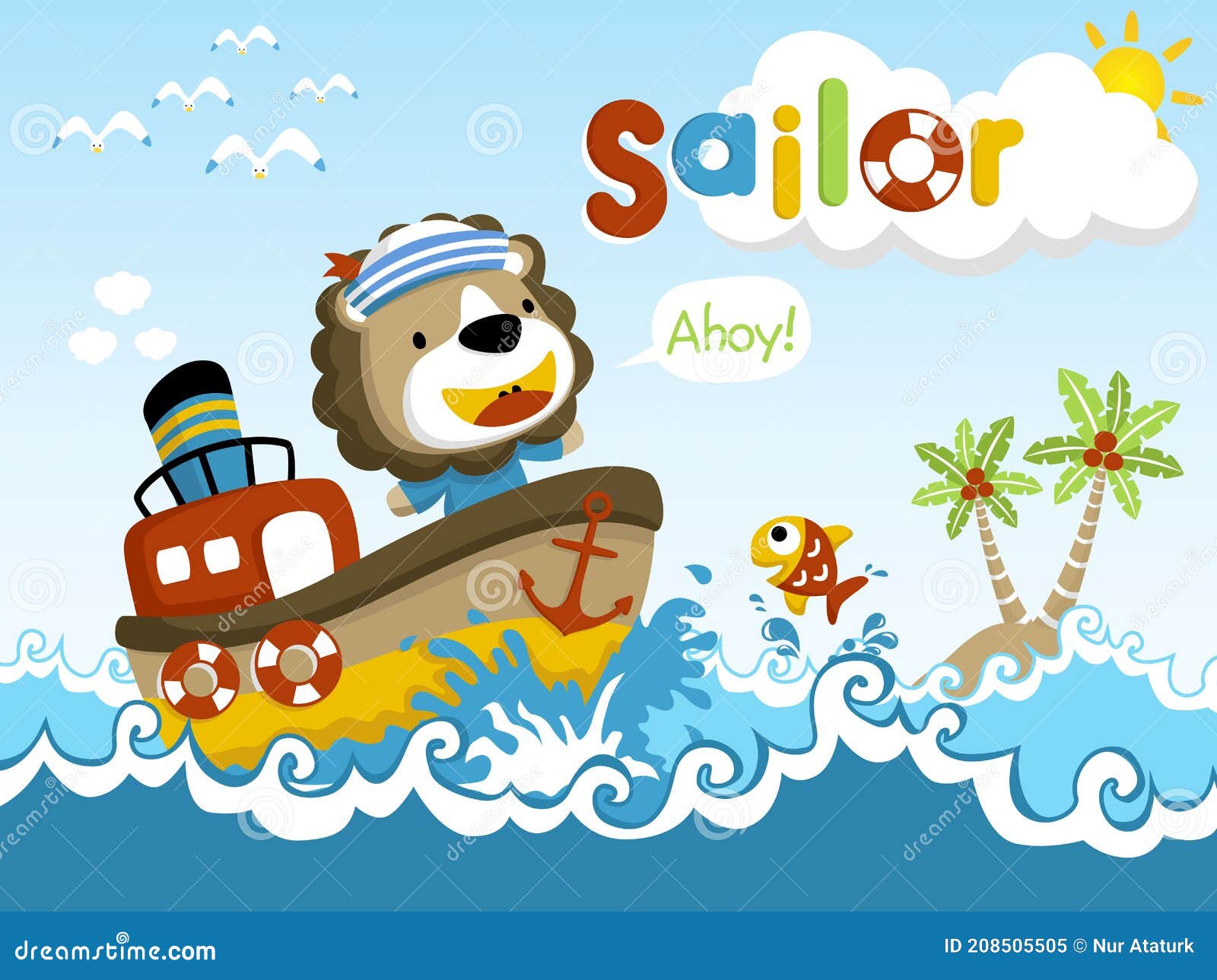 Little Ship, Boat, Flat Style Cartoon Seamless Pattern. Flat Cartoon ...