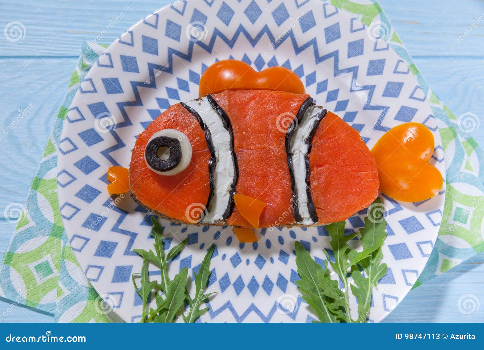 Funny Salmon Sandwich for Kids Lunch on a Table Stock Image - Image of ...