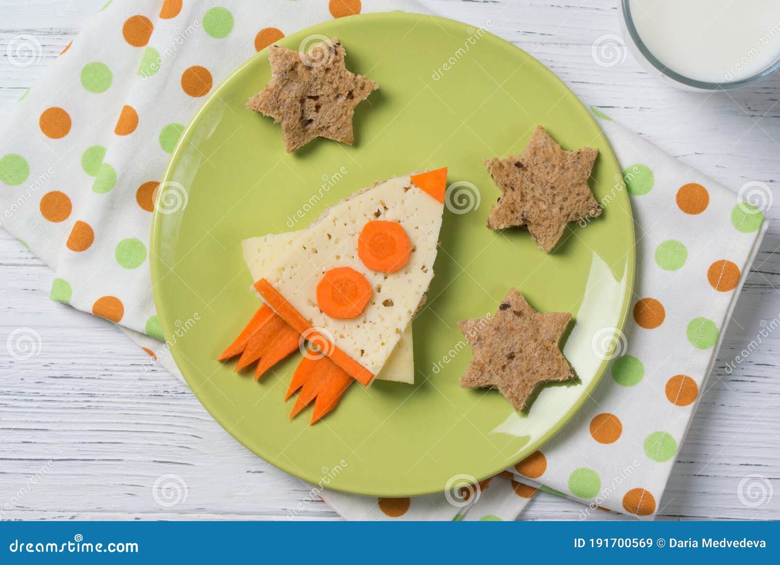 Funny Sandwich with Cheese and Carrots in a Shape of Rocket and Stars ...