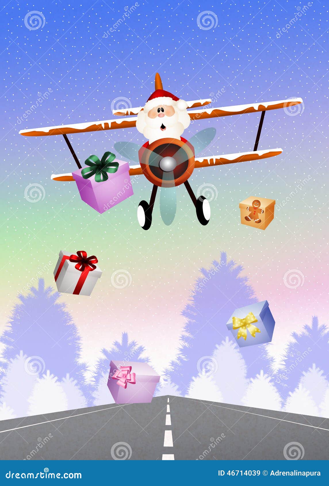 Funny Santa Claus on Airplane Stock Illustration - Illustration of snow ...