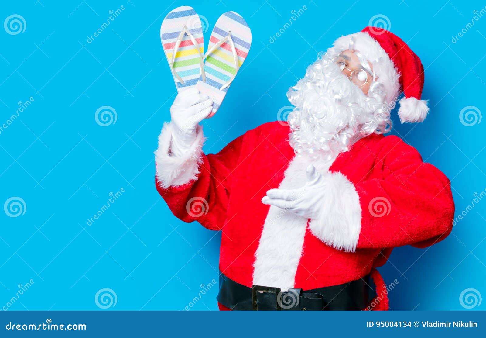 Funny Santa Claus Have a Fun with Flip Flops Stock Photo - Image of ...