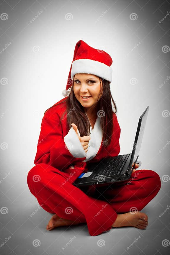 Funny Santa with computer stock photo. Image of babe - 16082450