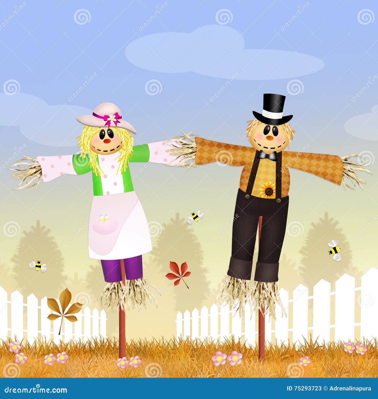 Funny scarecrows couple stock illustration. Illustration of engagement ...