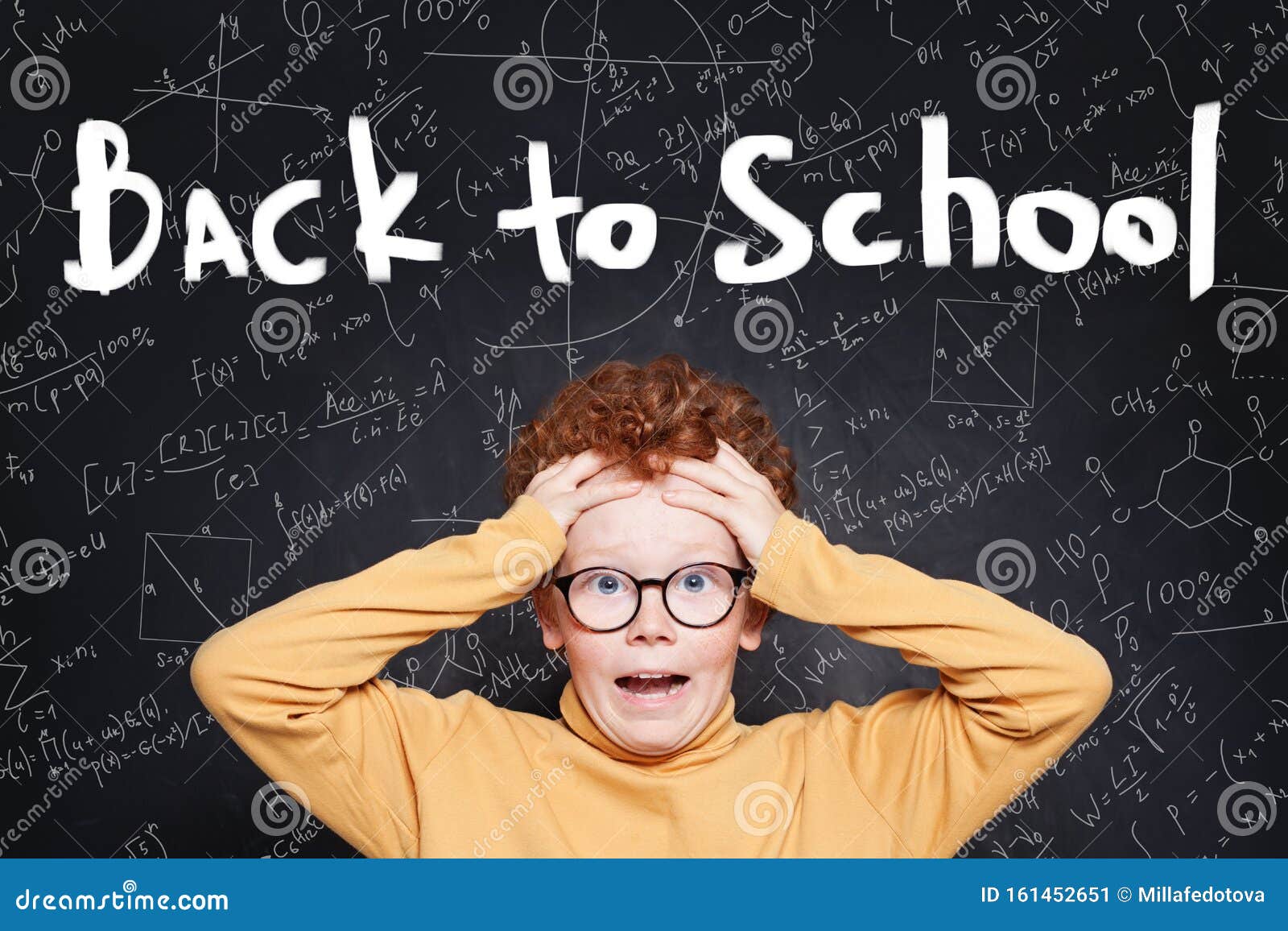 Funny Scared Kid Boy with Back To School Inscription Stock Image ...