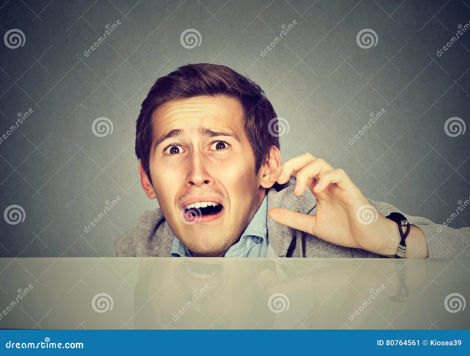 Funny Scared Man Peeking from Behind the Desk Stock Image - Image of ...