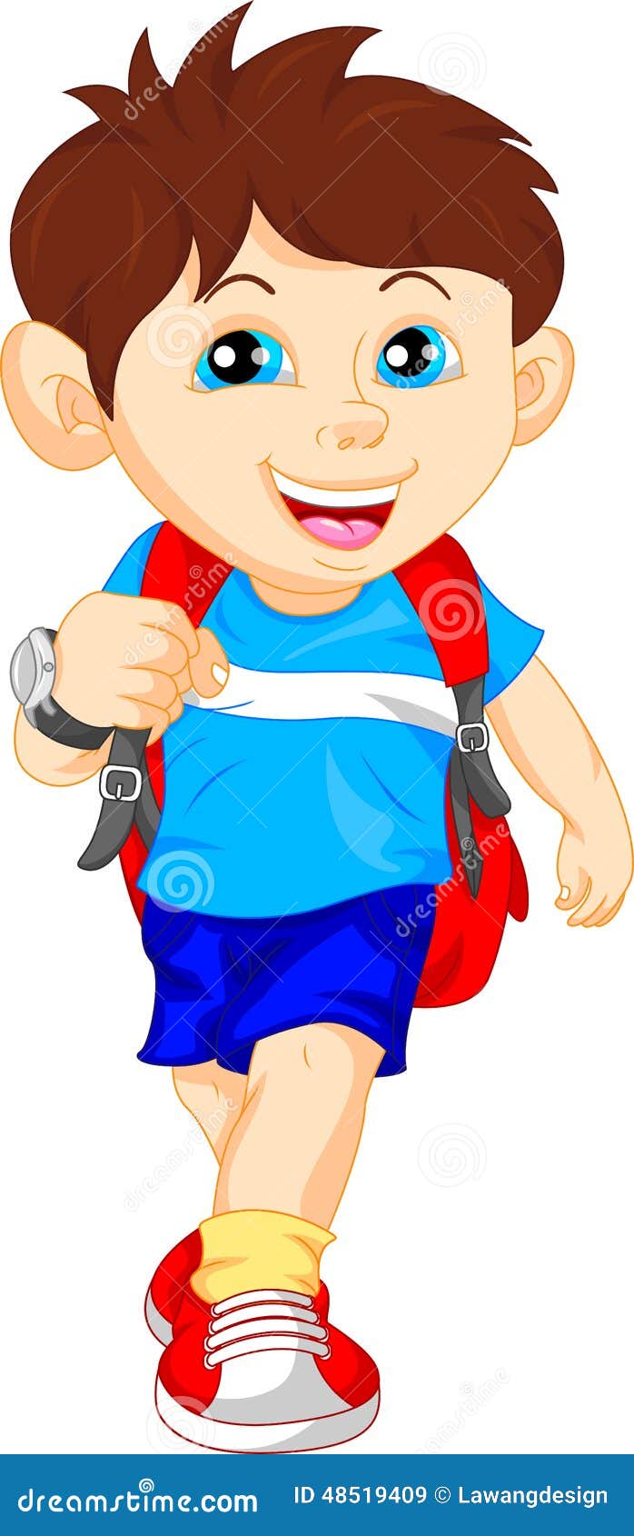 Funny school boy with bag stock vector. Illustration of school - 48519409