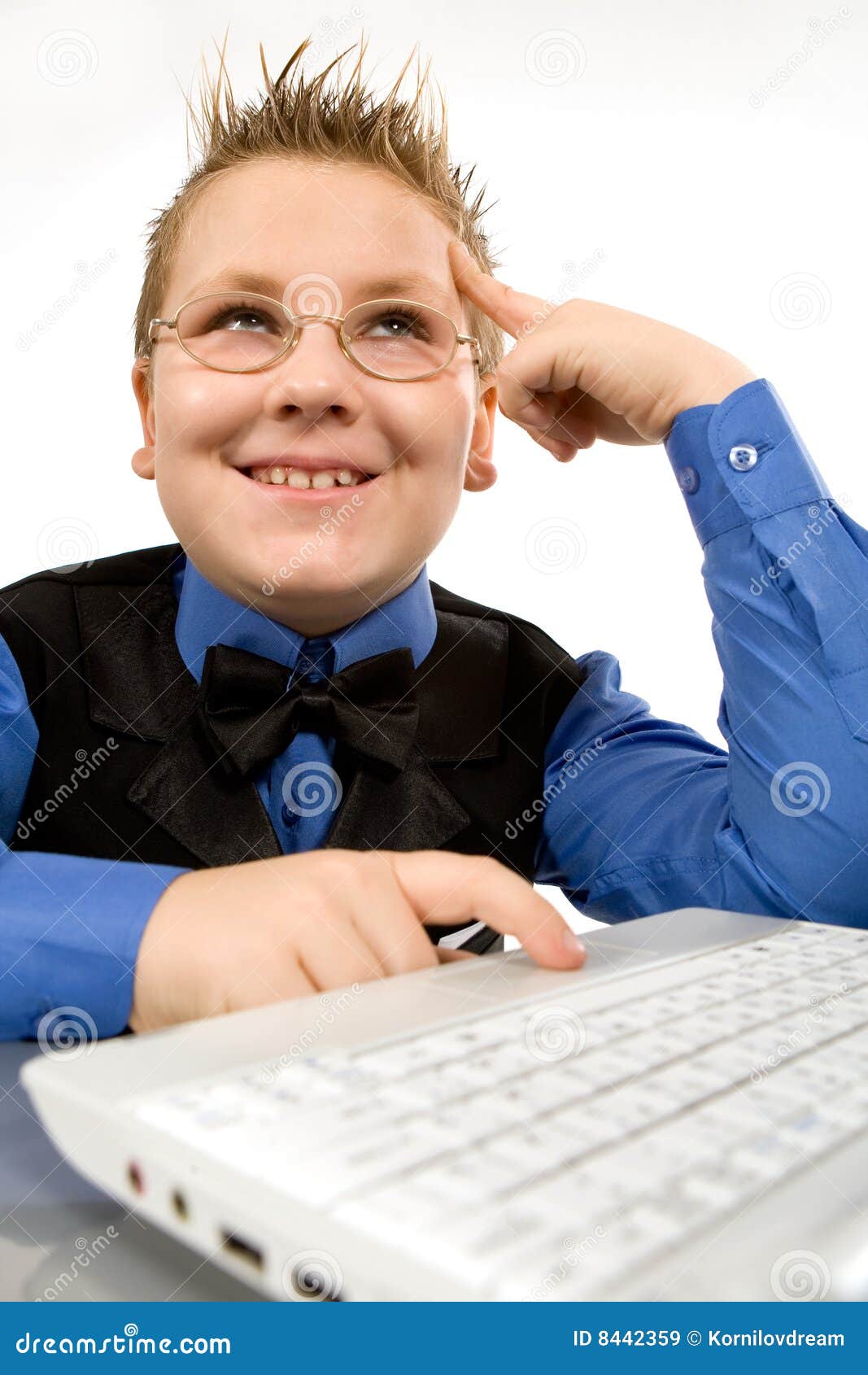 Funny School Boy with Laptop Isolated on White Stock Image - Image of ...