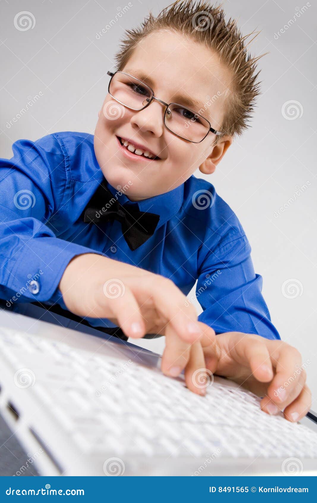 Funny School Boy with Laptop Isolated on White Stock Image - Image of ...