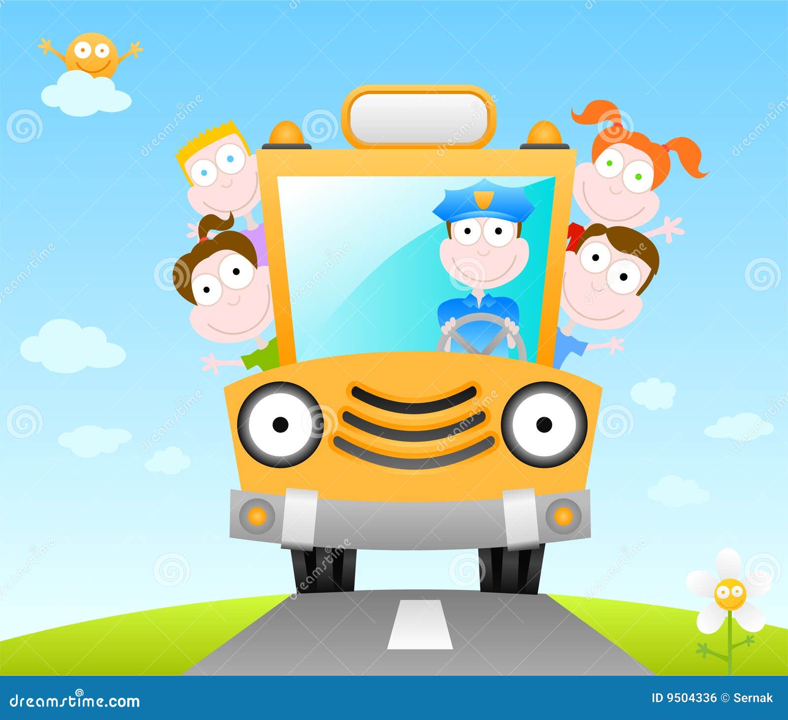 Funny School Bus, Watercolor Clipart On White Background. Yellow School ...