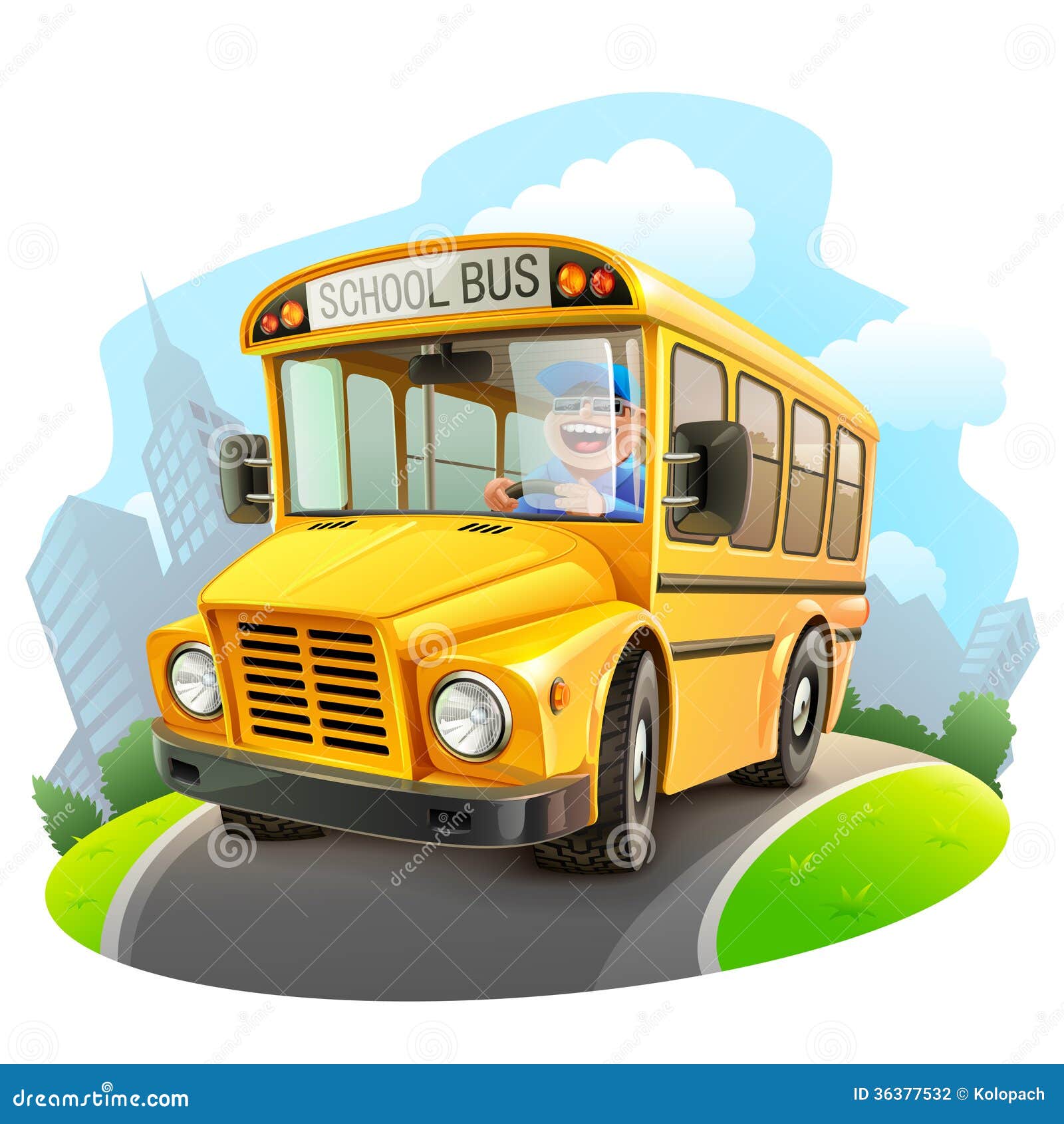 Funny School Bus, Watercolor Clipart On White Background. Yellow School ...
