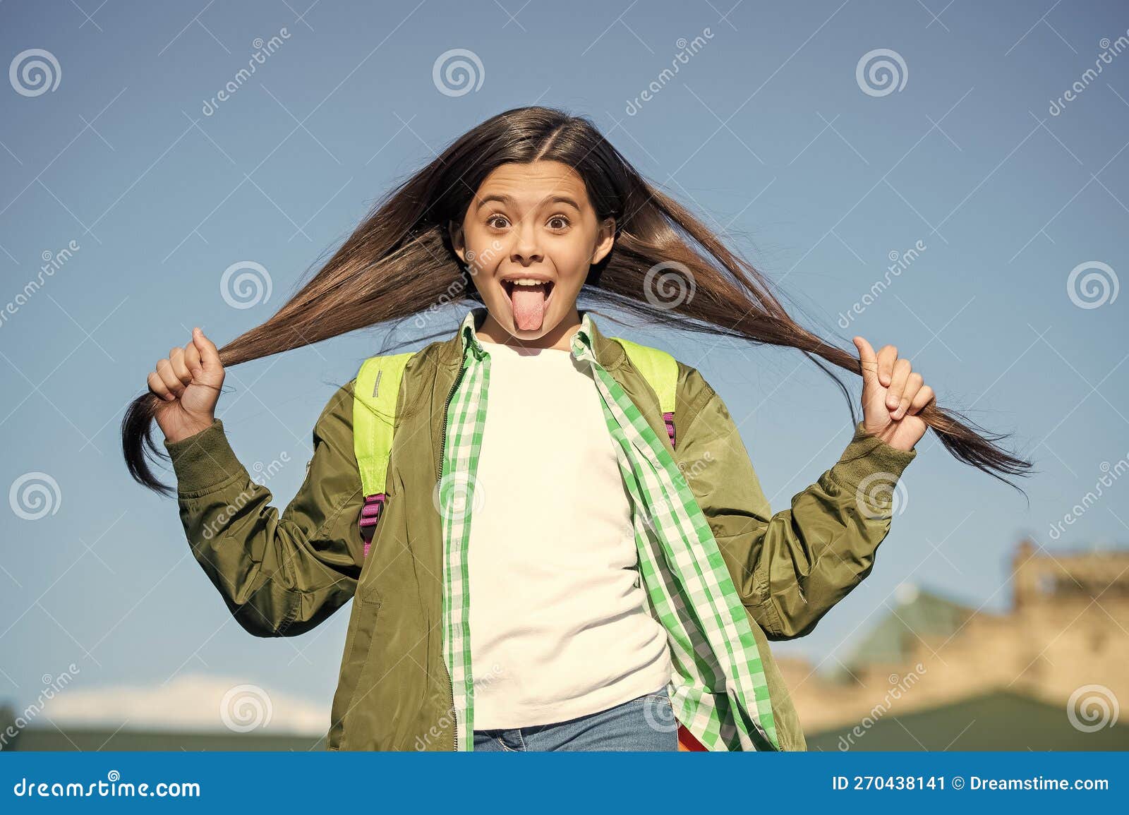 Funny School Child with Backpack Hold Hair Stock Image - Image of grade ...