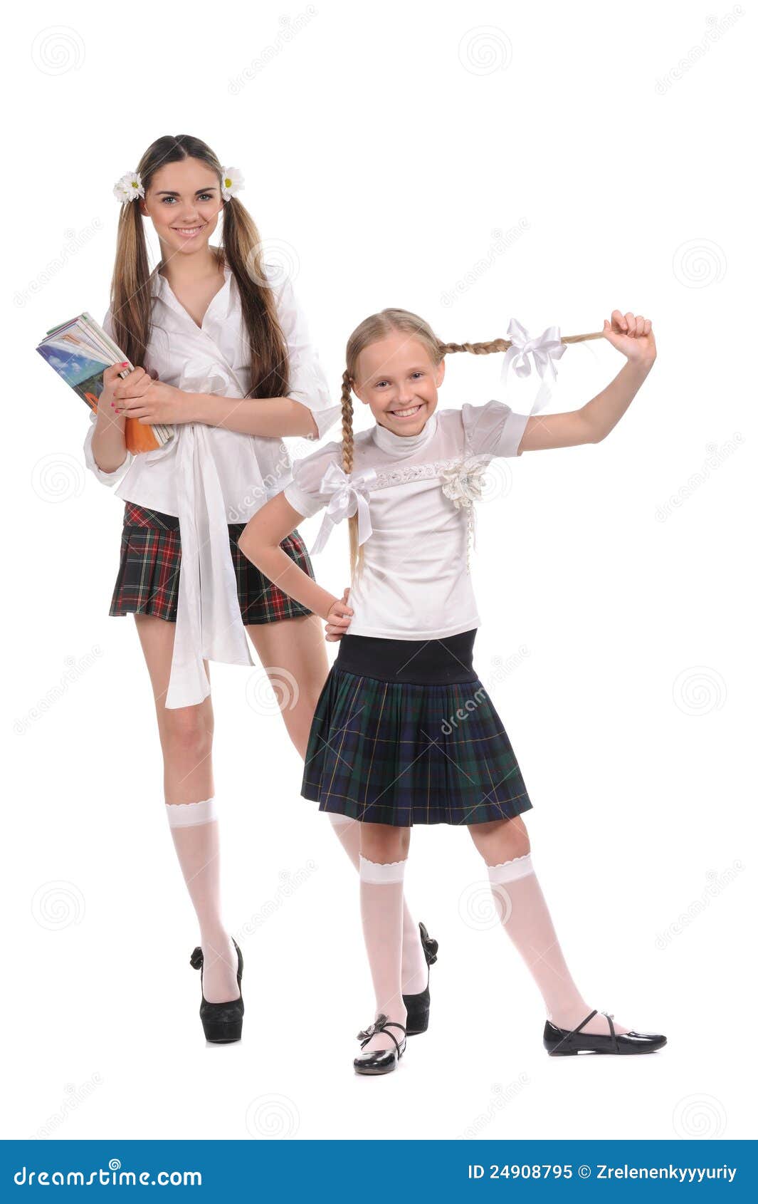 Funny Schoolgirls with Books in the Hand Stock Image - Image of face ...