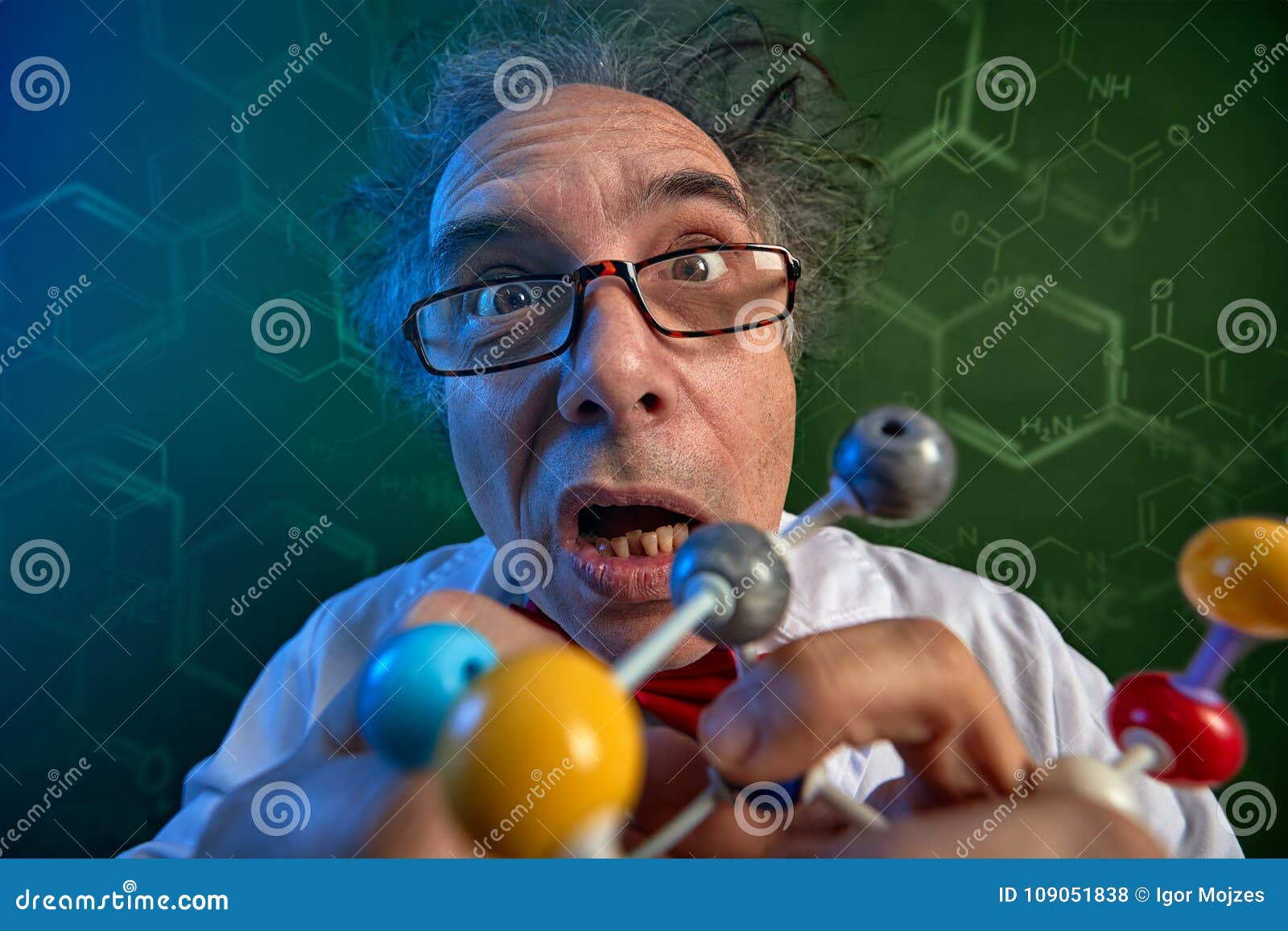 Funny Scientist with Model Molecules Stock Photo - Image of foolish ...