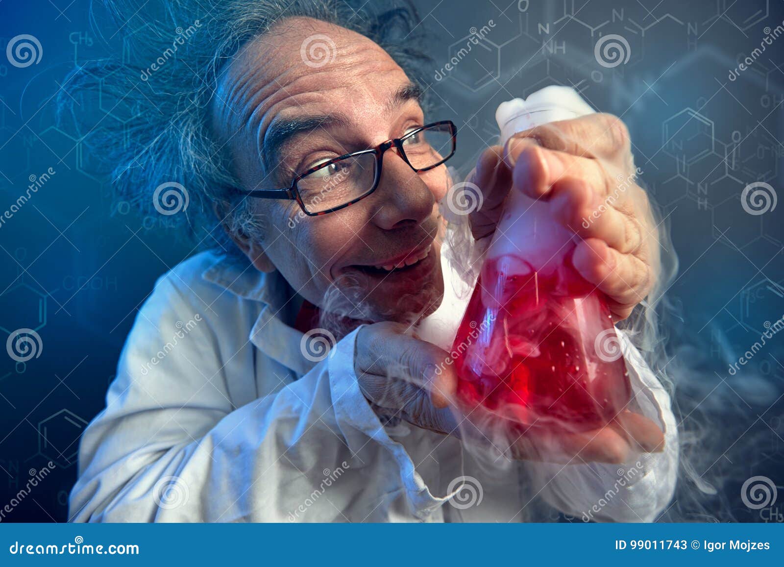 Crazy Chemist Lovingly Looking at Test Tube Stock Image - Image of ...
