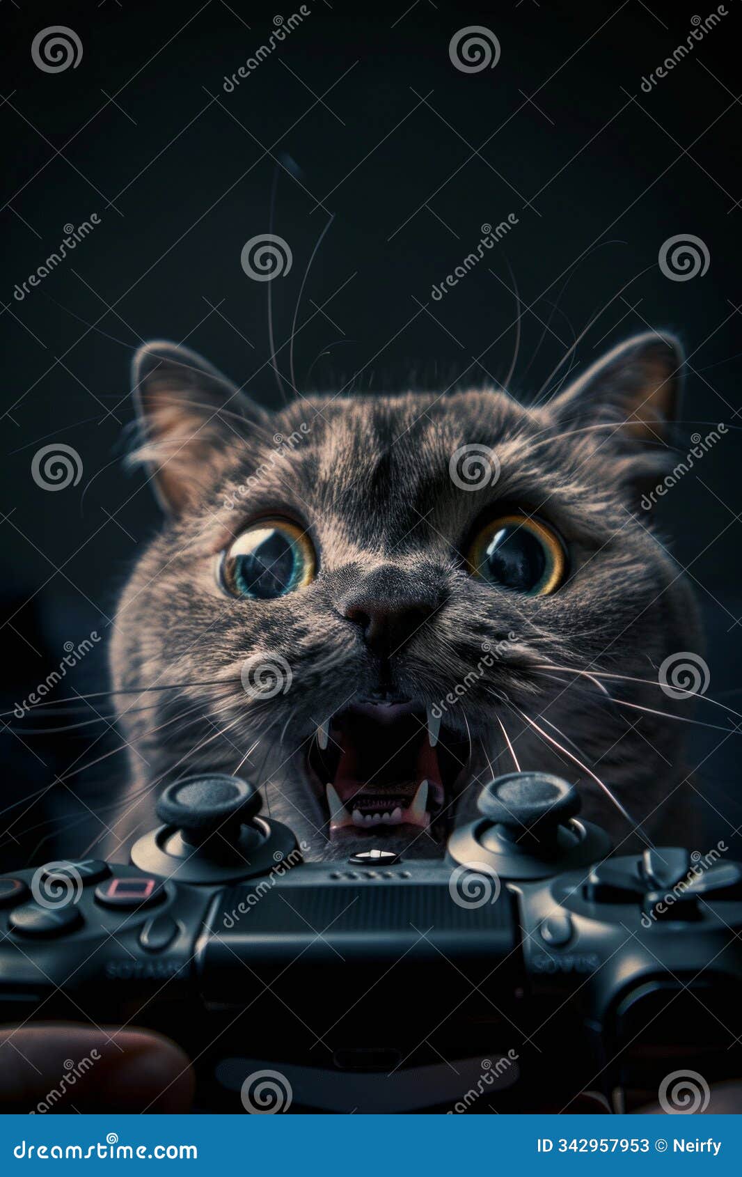 Funny Scottish Fold Cat with Snout Close To the Lens with Game ...