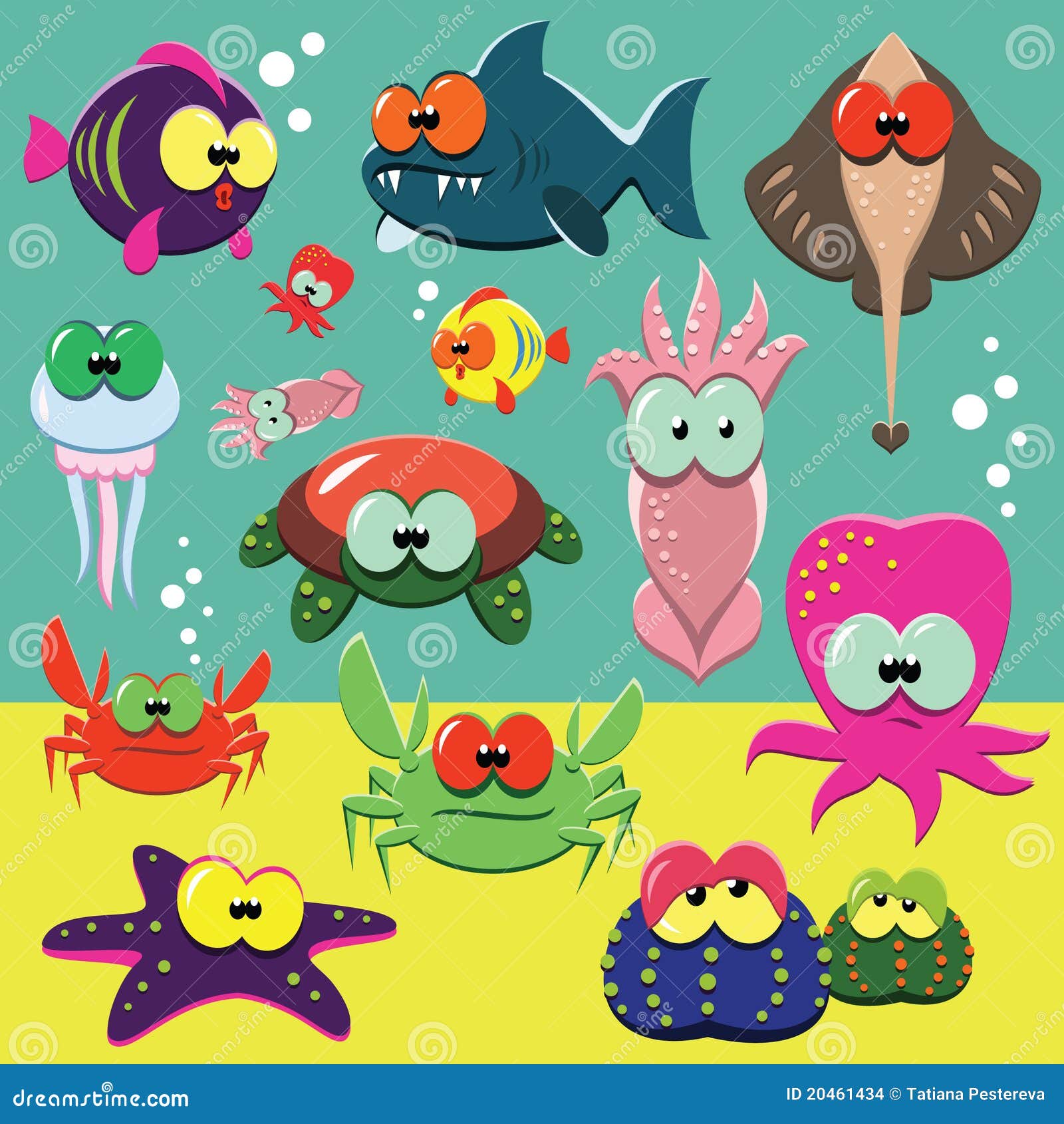 Funny Saltwater Fish Icons Cartoon Vector Illustration Monochrome ...