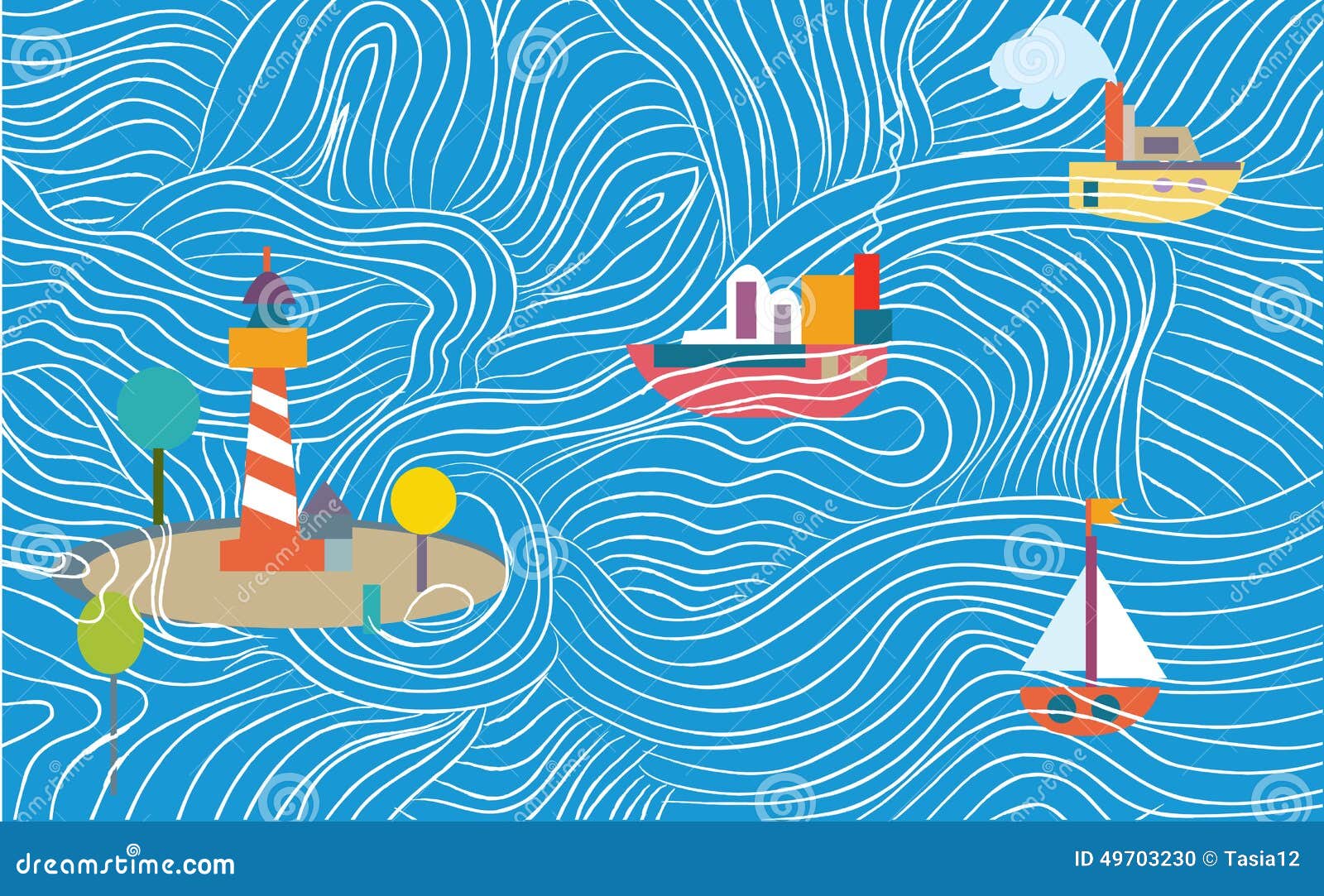 Funny Sea Banner with Ships Stock Vector - Illustration of kids, line ...