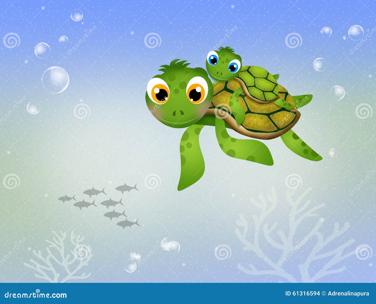Funny sea turtles stock illustration. Illustration of funny - 61316594