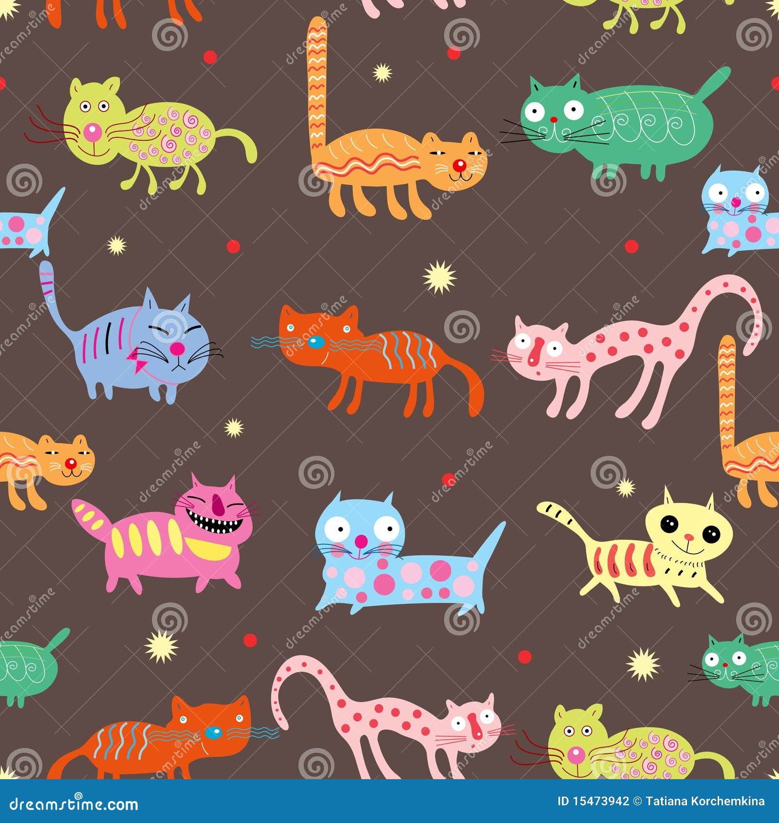 Funny Seamless Design of Multi-colored Cats Stock Vector - Illustration ...