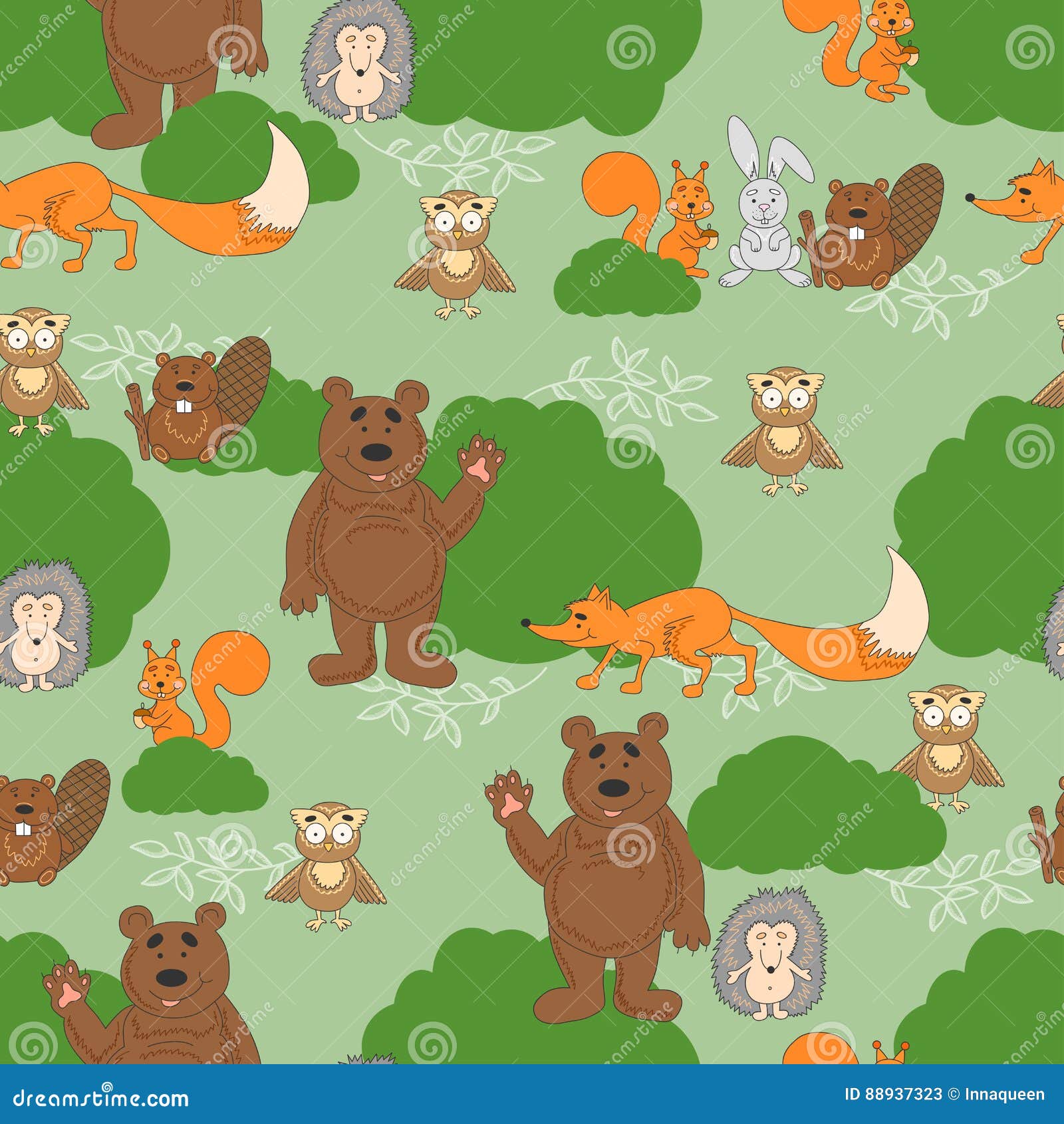 Funny Seamless Pattern with Cute Animal. Stock Illustration ...