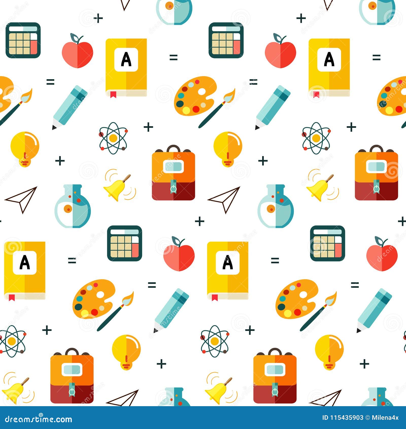 Funny Seamless Pattern with School Supplies and Creative Elements. Back ...