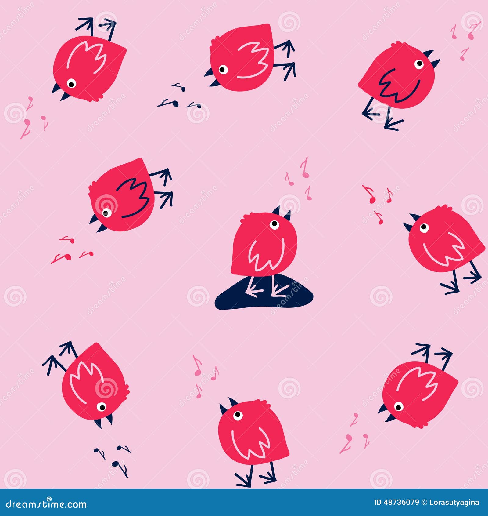 Singing Birds Silhouettes On Branch, Vector. Colorful Fun Bird ...