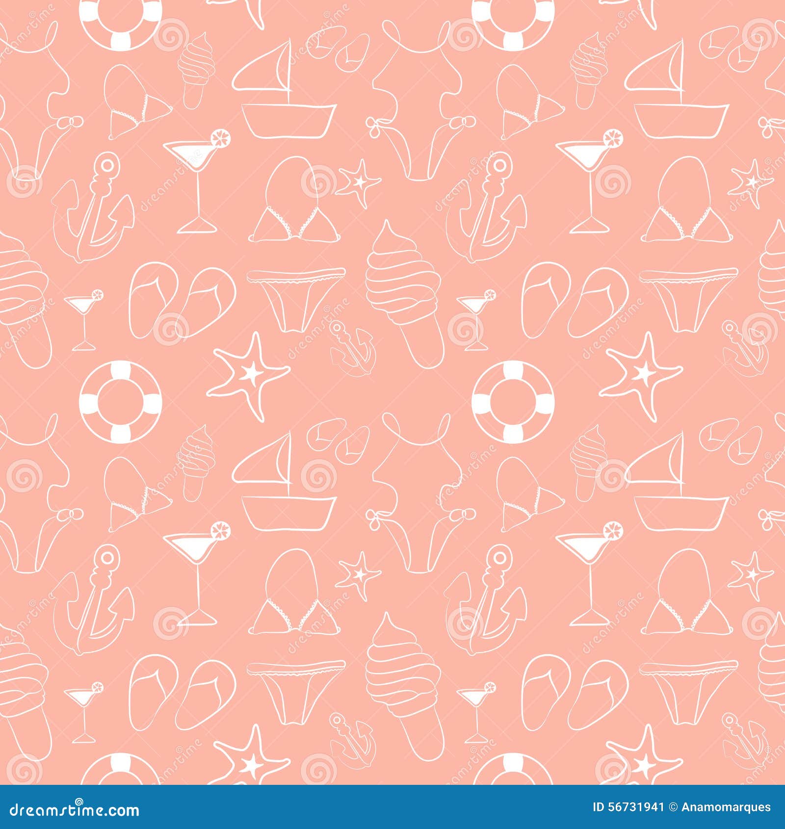 Funny Seamless Pattern with Sketch Summer Elements Stock Vector - Illustration of pattern, funny ...
