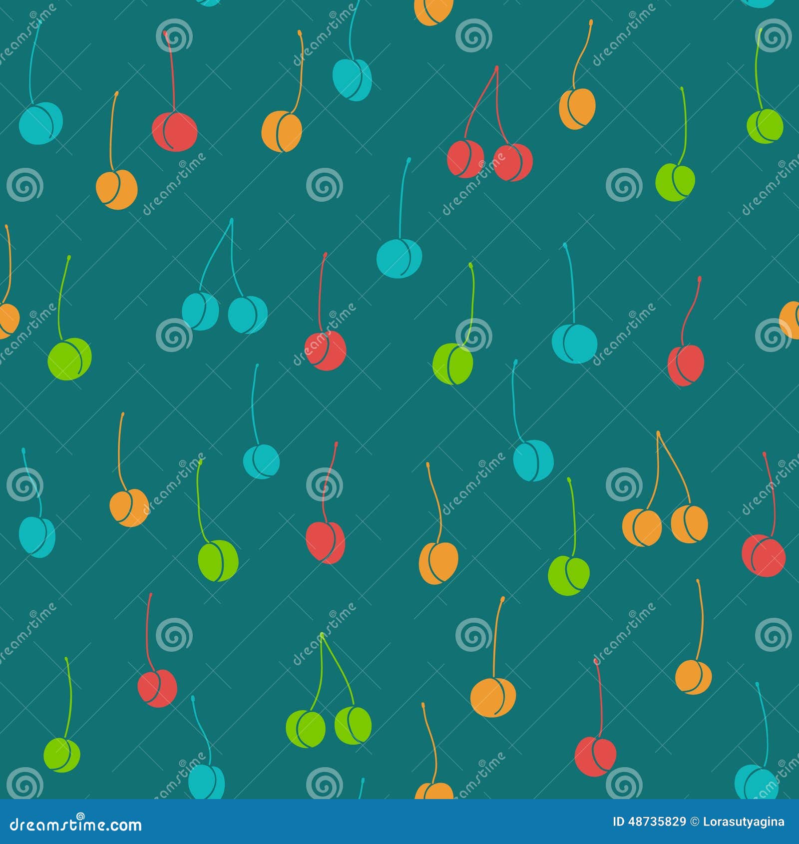 Funny Seamless Pattern with Various Colored Cherries Stock Vector ...