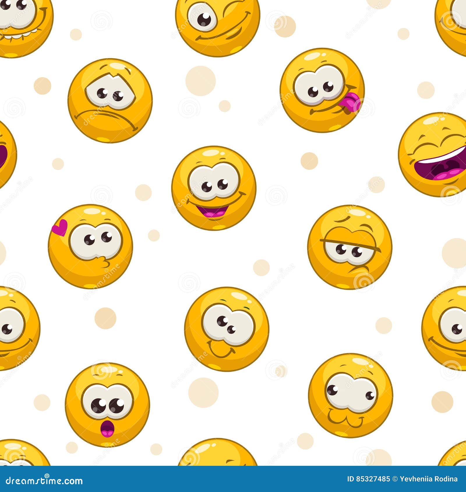 Funny Seamless Pattern with Yellow Round Faces Stock Vector ...