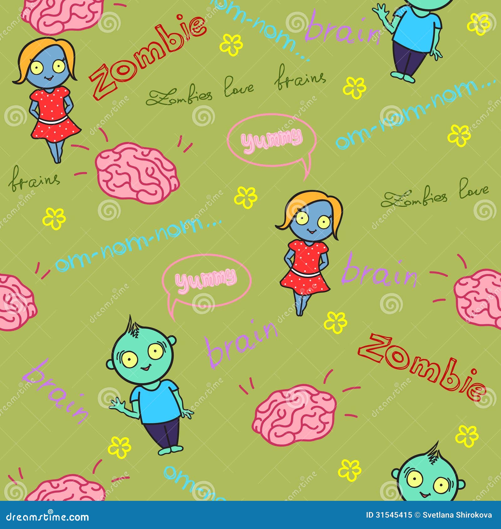 Funny Seamless Pattern with Zombies and Brain Stock Vector ...