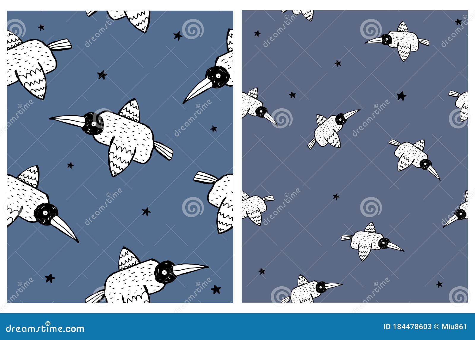 Funny Seamless Vector Pattern with Abstract Flying Birds. Stock Vector ...
