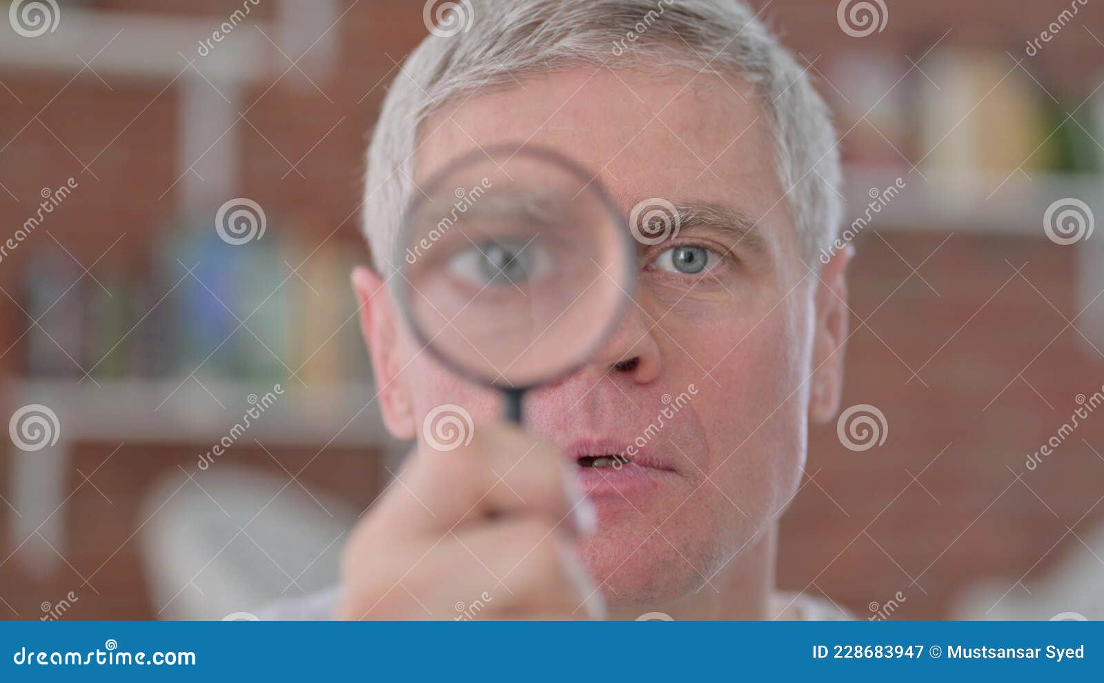 Funny Old Man Using Magnifying Glass Stock Image - Image of search ...
